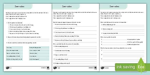 How to Use Semi-colons Worksheet (teacher made) - Twinkl