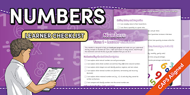 Grade 9 Maths Numbers Learner Checklist (CAPS Aligned)