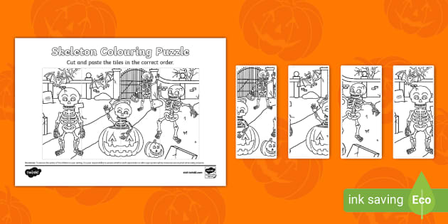 Halloween Skeleton Colouring Puzzle Strips (teacher made) Halloween Skeleton Colouring Puzzle Strips (teacher made)