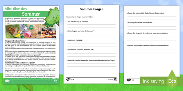 Sommer Leseverstehen Arbeitsblätter: Unterschiedliche Schwierigkeitsgrade