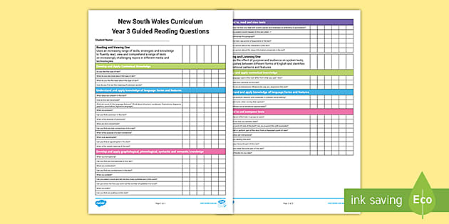 NSW Year 3 Guided Reading Assessment Reading Levels NSW