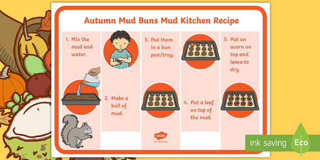 Autumn Mud Buns Mud Kitchen Prompt Card Recipe - Twinkl