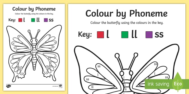 Colour by Phoneme Butterfly Phase 2 l ll ss (teacher made)