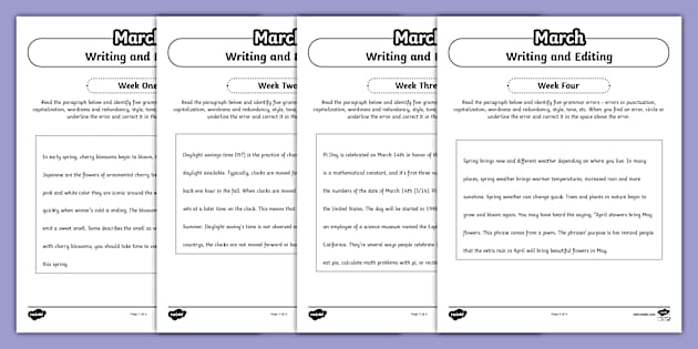 Sixth Grade March Paragraph of the Week Editing Practice