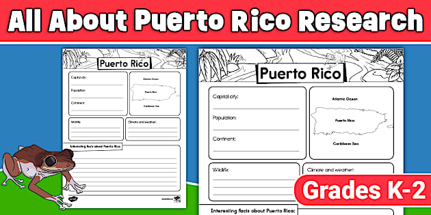All About Puerto Rico Research Worksheet for K-2nd Grade