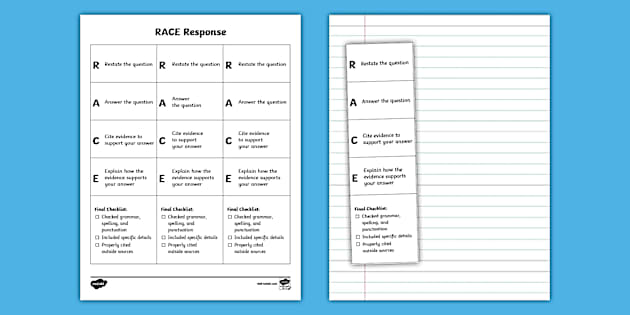 RACE Response Structure Strips for 6th-8th Grade - Twinkl