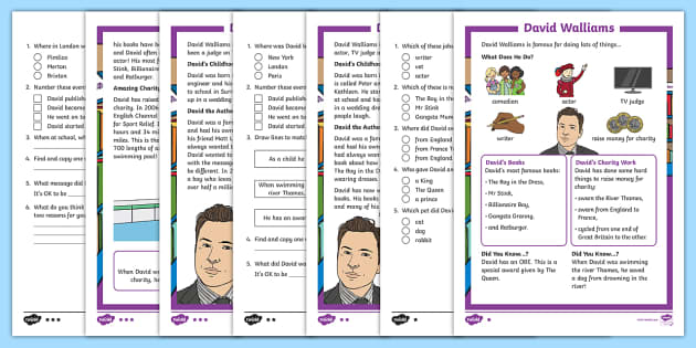 KS1 David Walliams Differentiated Reading Comprehension Activity