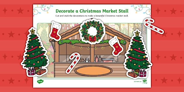 Decorate a Christmas Market Stall Cut and Stick Activity