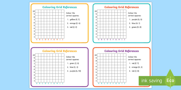Colouring Grid References Maths Challenge Cards - Twinkl
