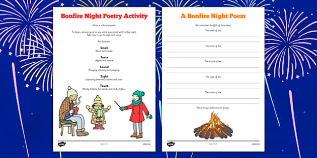 Bonfire Night Poetry Activity - fireworks, november, 5th, fifth