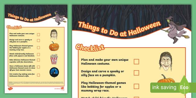 Things to Do at Halloween Checklist Activity (teacher made)