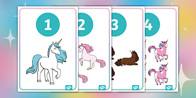 Unicorn Number Flash Cards 1 - 20 (Lehrer gemacht) - Twinkl