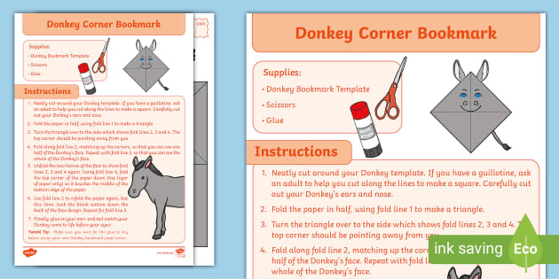 Page Corner Donkey Bookmark Craft | Twinkl | Bookmarks | KS1