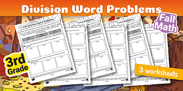 Third Grade Fall Division Word Problems Worksheets - Twinkl