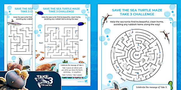 Save the Sea Turtle Maze - Take 3 Challenge (teacher made)