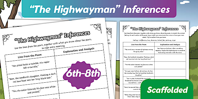 The Highwayman Inferences Worksheet for 6th-8th Grade