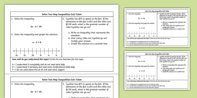 Seventh Grade Solve Two-Step Inequalities Exit Ticket
