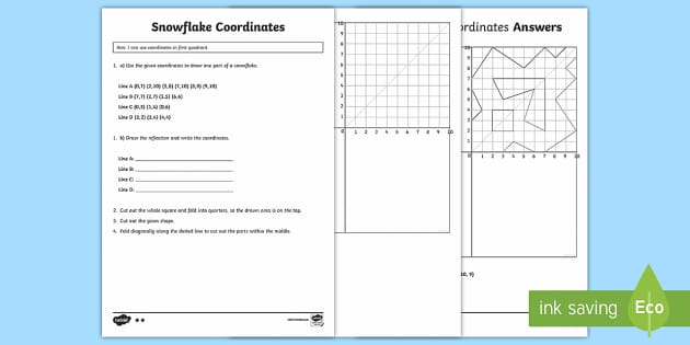 Snowflake Coordinates in Four Quadrants Maths Differentiated Worksheets
