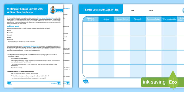 Phonics Lowest 20% Action Plan Template- Primary Resources