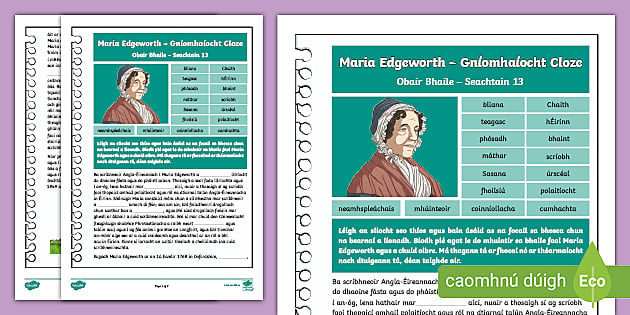 Maria Edgeworth Cloze Activity Week Thirteen Homework Gaeilge