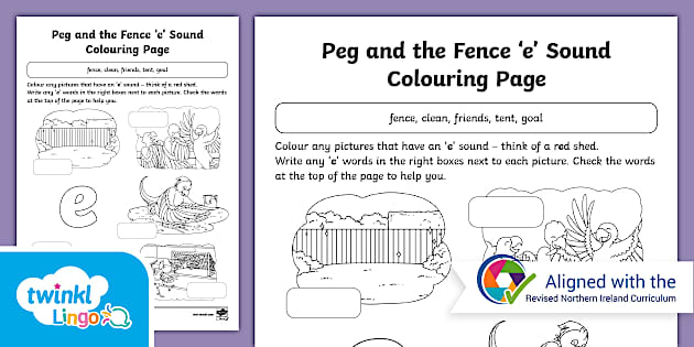 Peg and the Fence 'e' Sound Colouring Page