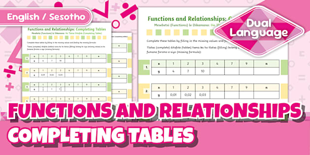 Grad7 Maths - Functions and Relationships: Completing Tables