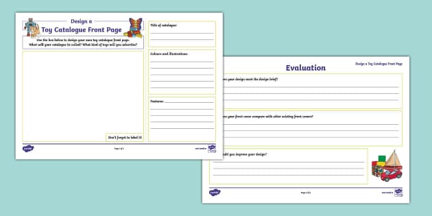 Design a Toy Catalogue Front Page Worksheet