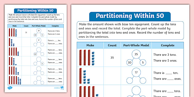 👉 Partitioning Within 50 Activity Sheet - Twinkl - KS1 - Maths