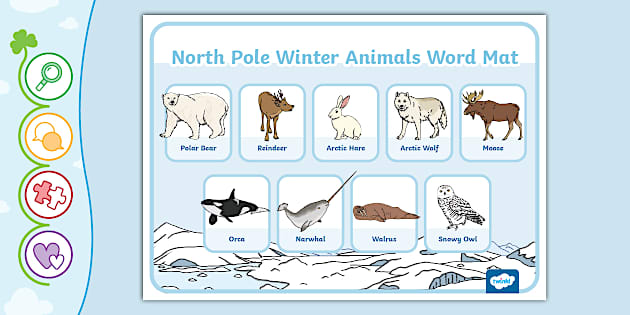 North Pole Winter Animals Word Mat (teacher made) - Twinkl