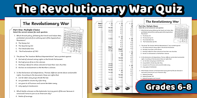 The Revolutionary War Quiz for 6th-8th Grade