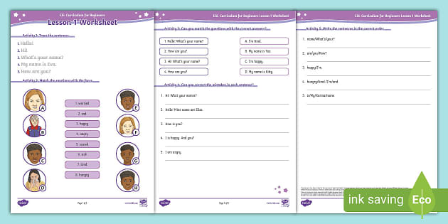 ESL Curriculum for Beginners: Lesson 1 PDF Worksheet [A1/A2]
