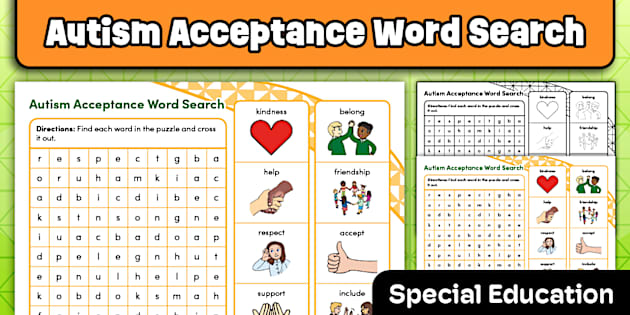 Autism Acceptance Word Search for Special Education