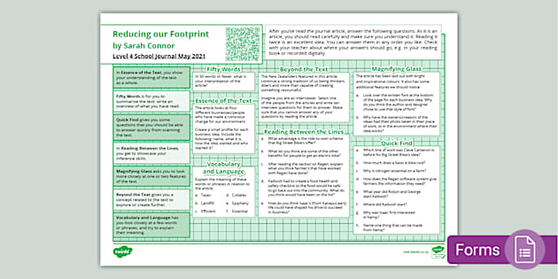 L4 May 2021 School Journal: Reducing our Footprint (Article Comprehension)