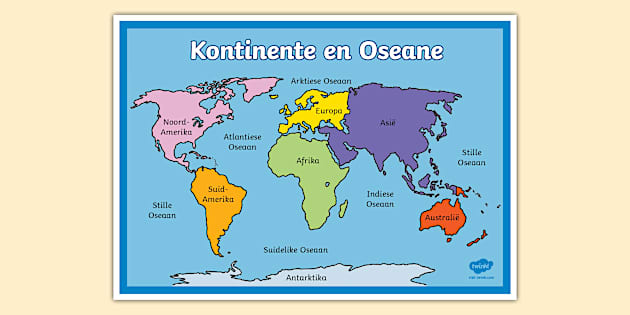 Kontinente en Oseane Kaart (professor feito) - Twinkl