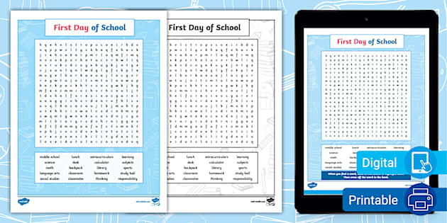 First Day of School Word Search | Grades 6-8 (teacher made)