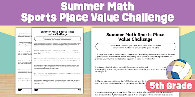 Summer Math Sports Place Value Challenge Worksheet