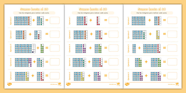 Ficha de actividad: Sumas hasta el 60 - Twinkl