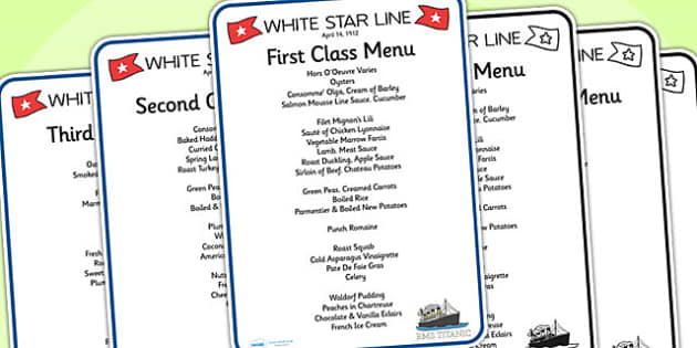 Titanic First Second And Third Class Role Play Menus - titanic