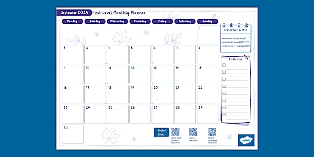 September First Level Teacher Doodle Month to View Planner