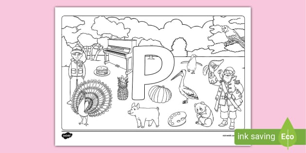 P Sound Loaded Scene Colouring Page, P Sound (teacher made)