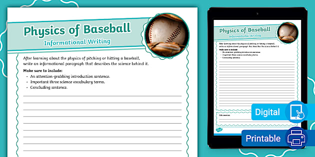 Physics of Sports Baseball Writing Activity for 6th-8th Grade