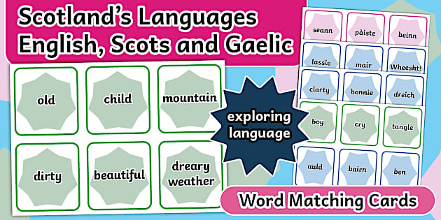 Scotland's Languages: English, Scots and Gaelic Word Matching Cards