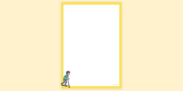FREE! - Child Riding a Scooter Page Border | Page Borders | Twinkl
