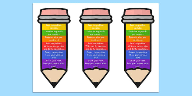 Problem Solving Pencil Bookmark or Visual Aid (teacher made)