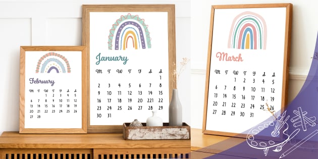 Muted Rainbow-Themed Monthly Wall Calendar 2023 Posters Pack