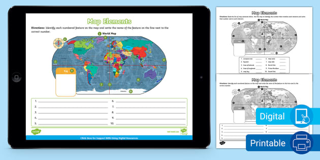 Sixth Grade Map Elements Labeling Activity (teacher made)