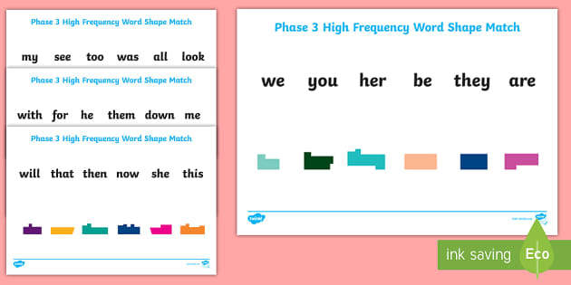 Phase 3 High Frequency Word Shape Match Worksheet - Twinkl