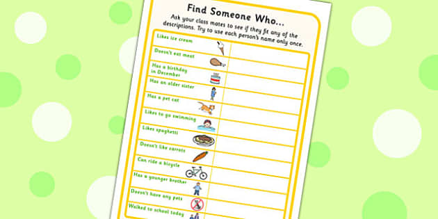 'Find Someone Who...' Questionnaire Sheets