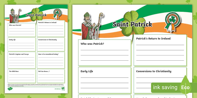 Saint Patrick Fact File Template (teacher made) - Twinkl