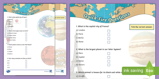 Quick-Fire Questions Paper Quiz (Hecho por educadores)